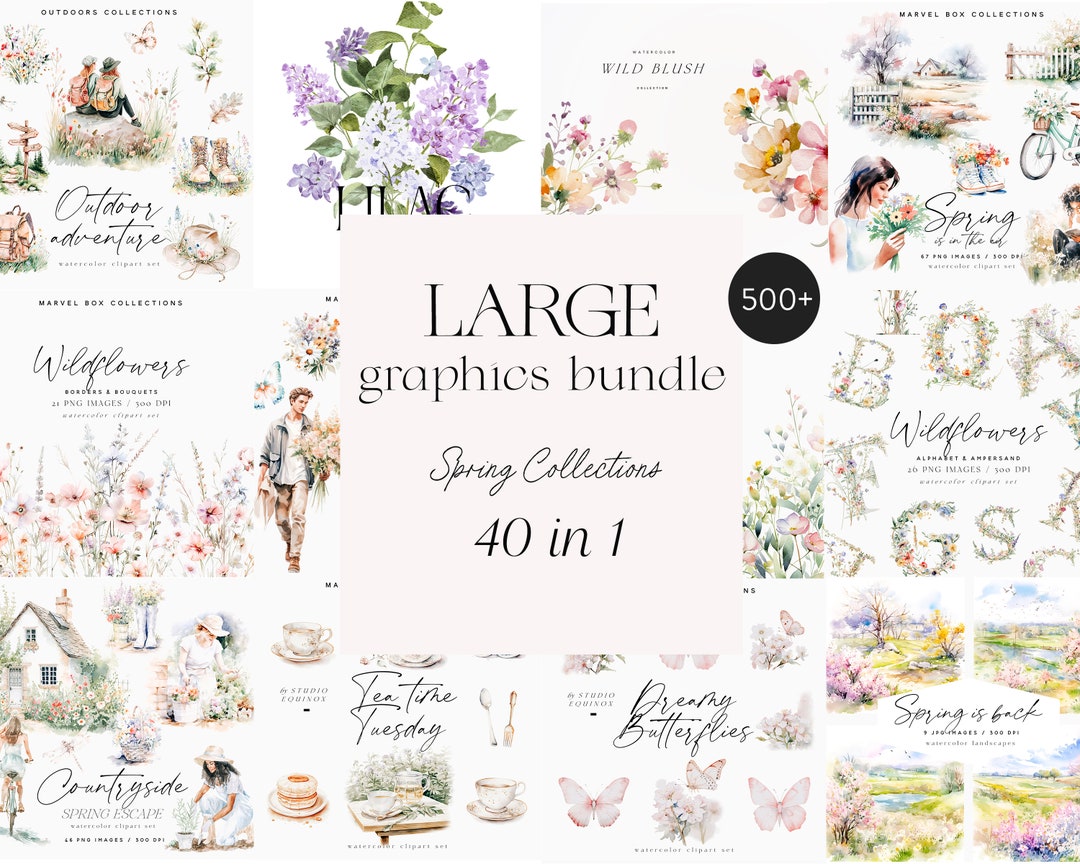 Watercolor Clipart Bundle, Spring Clipart Bundle, Watercolor Bundle ...
