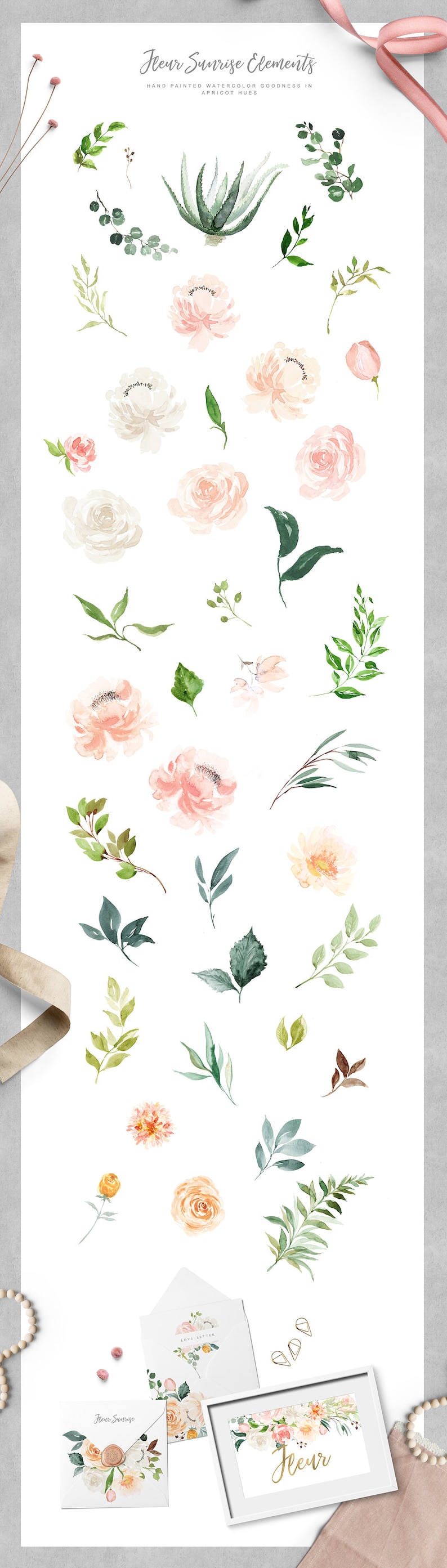 Blush Watercolor Floral Clipart, Peach Rose, Rustic Flowers (PNG) - Etsy