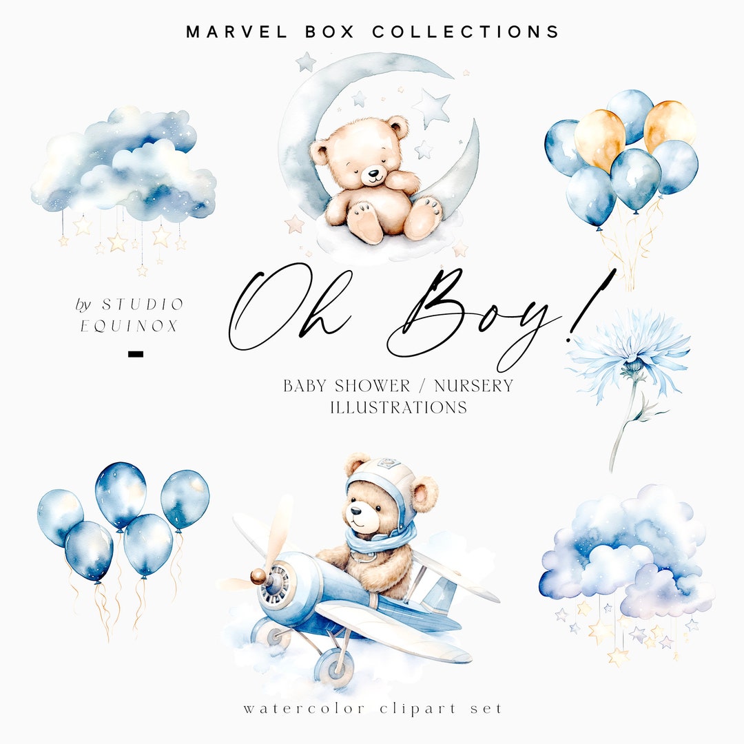 Watercolor Teddy Bear Clipart, Baby Boy Shower, Nursery Art (digital ...