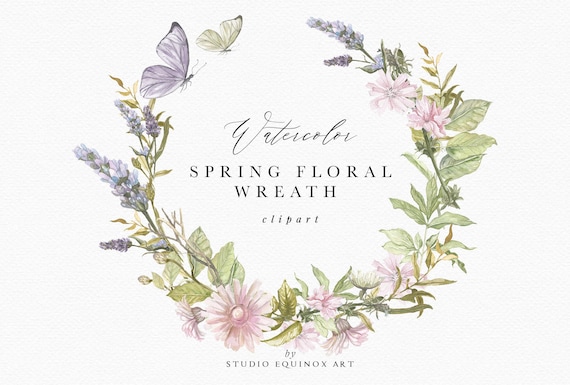 Scrapbooking Floral Wreath Watercolor Clipart Spring Clipart Floral ...