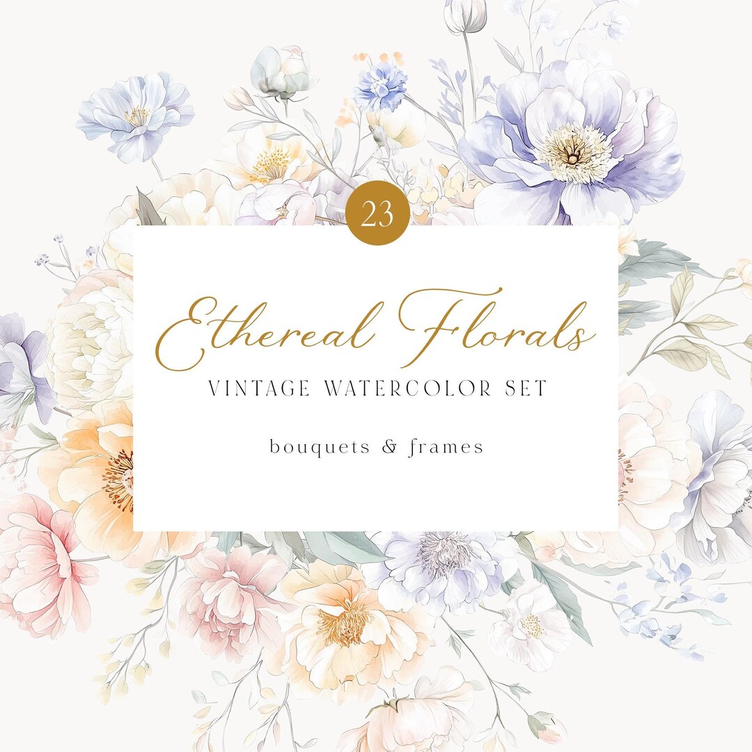 Vintage Watercolor Floral Clipart Set, Wedding Invitation Graphics ...
