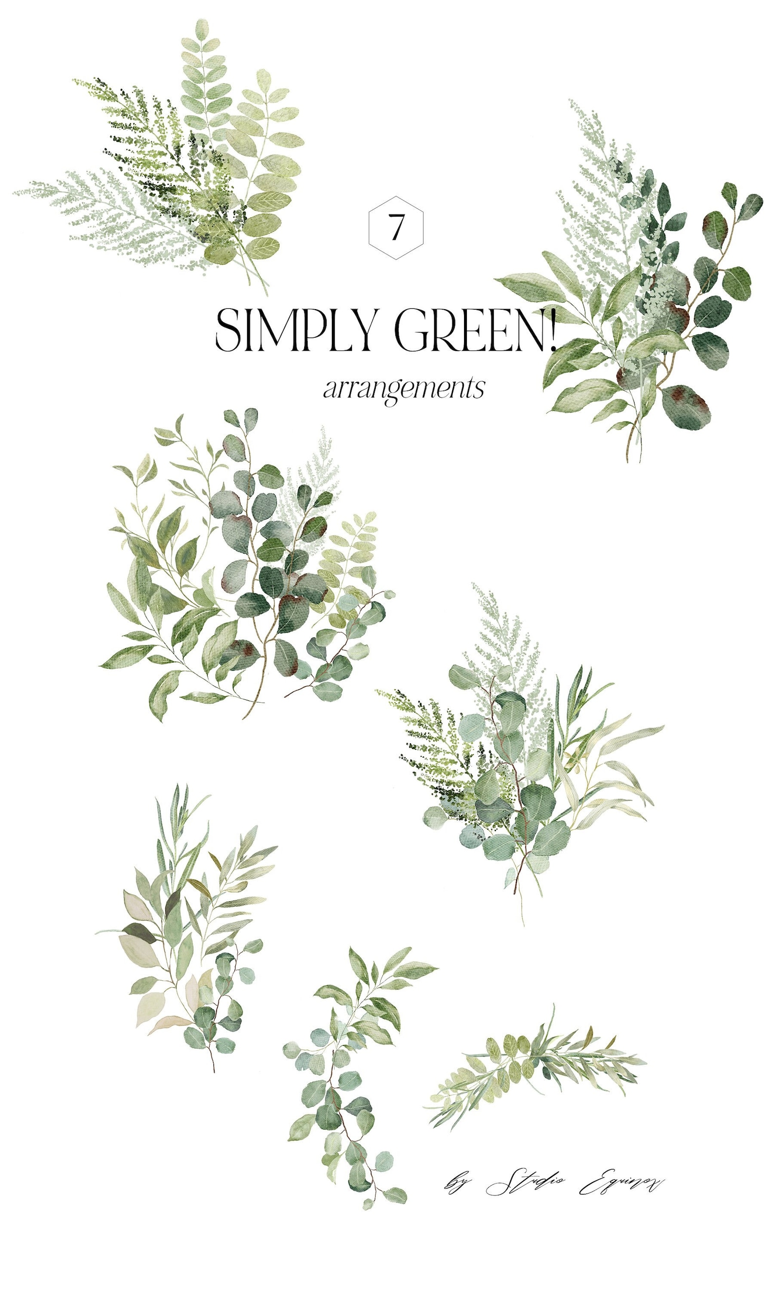 Watercolour Greenery Bouquets Greenery Arrangements Clipart - Etsy