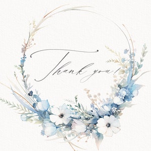 Watercolor Floral Clipart, Blue Wildflowers Clipart, Dusty Blue Floral ...