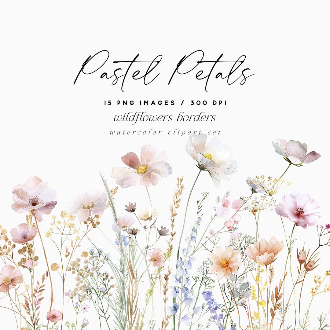 Watercolor Floral Borders Clipart, Wild Flowers Borders, Spring Flowers ...