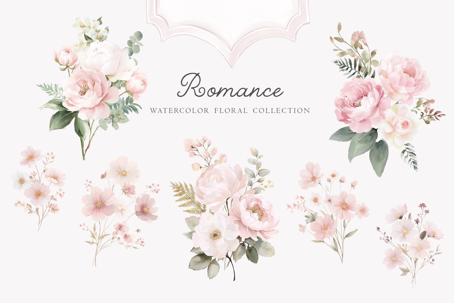 Watercolor Roses and Peonies Vintage Clipart: Blush Pink and ...