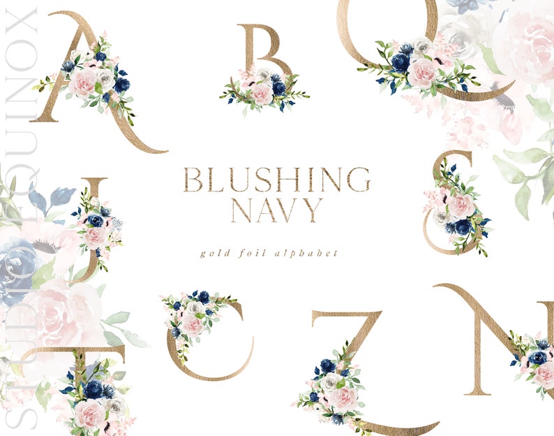 Blush and Navy Floral Alphabet and Ampersand Navy and Blush - Etsy