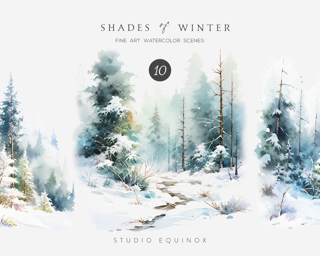 Watercolor Winter Forest, Watercolor Winter Sceneries, Winter Forest ...