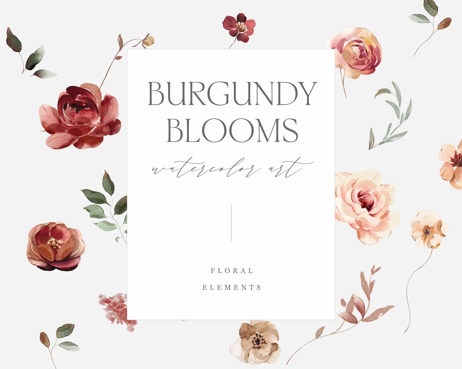 Burgundy Watercolor Floral Clipart, Autumn Flower Elements (PNG) - Etsy