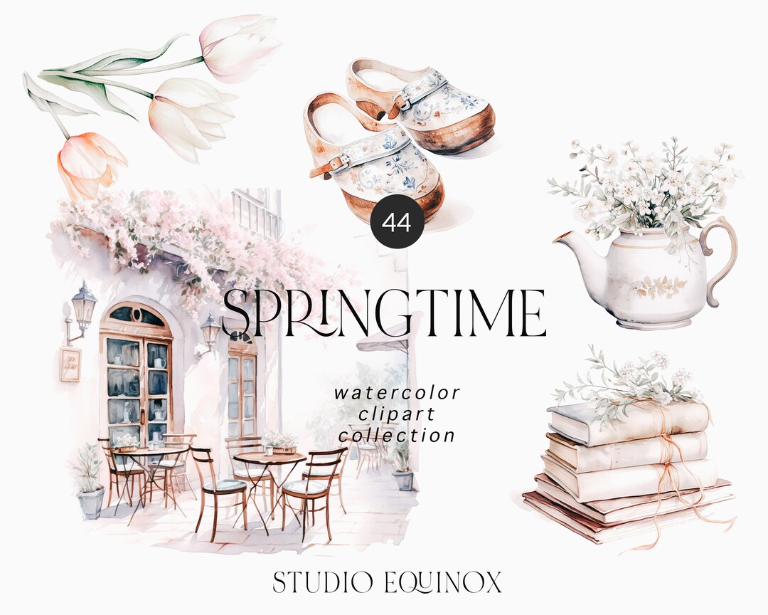 Watercolor Spring Elements Clipart, Tulips, Spring Gardening Tools ...