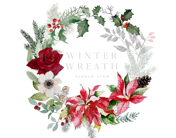Watercolor Winter Wreath Clipart Watercolor Christmas Wreath | Etsy