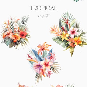 Watercolor Tropical Flowers, Floral Clipart, Tropical Greenery ...