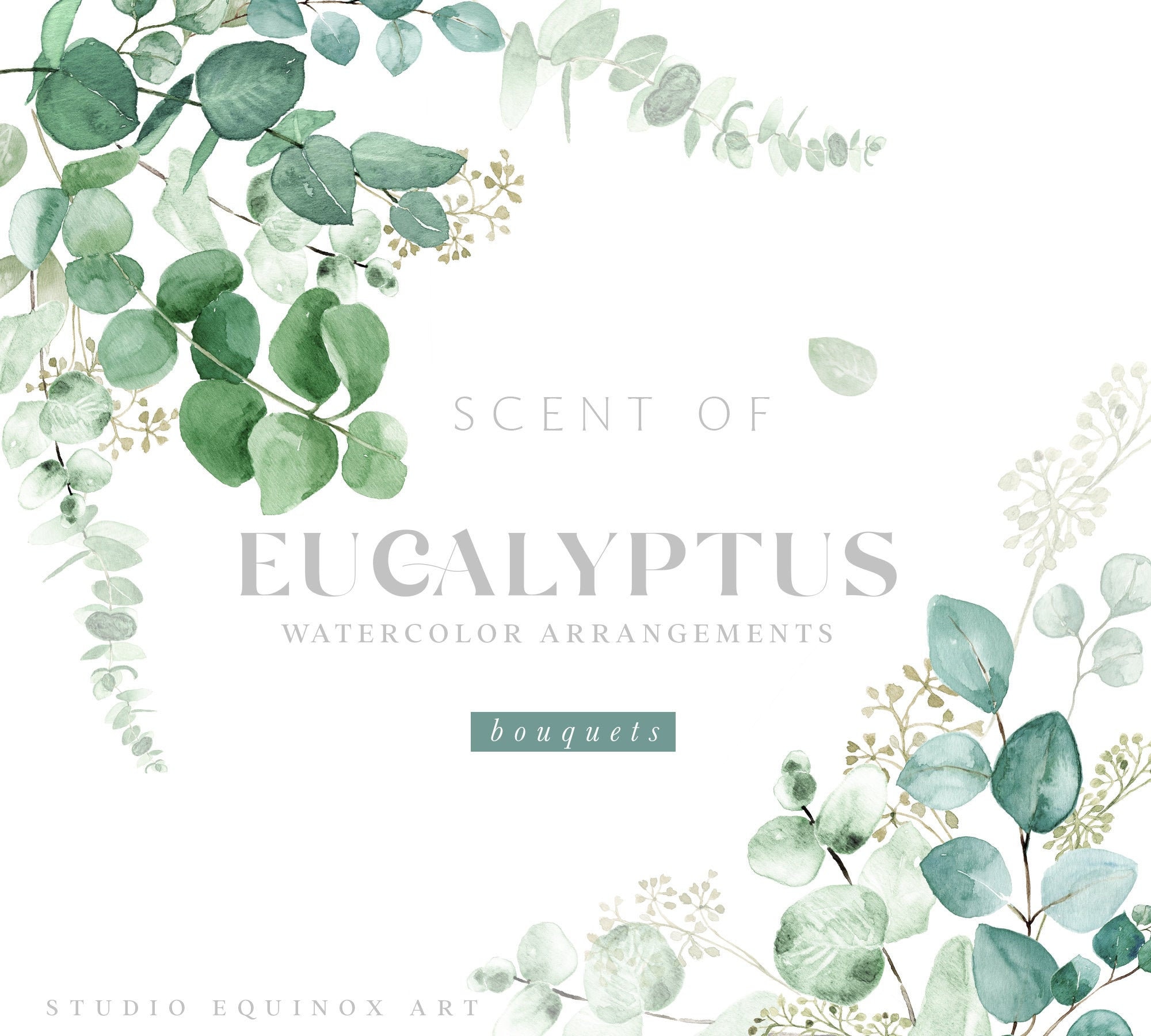 Wedding Greenery Watercolor Eucalyptus Clipart Watercolor Bouquet png ...