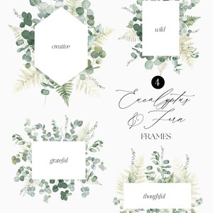 Eucalyptus and Fern Watercolor Clipart, Greenery Clipart, Soft Green ...