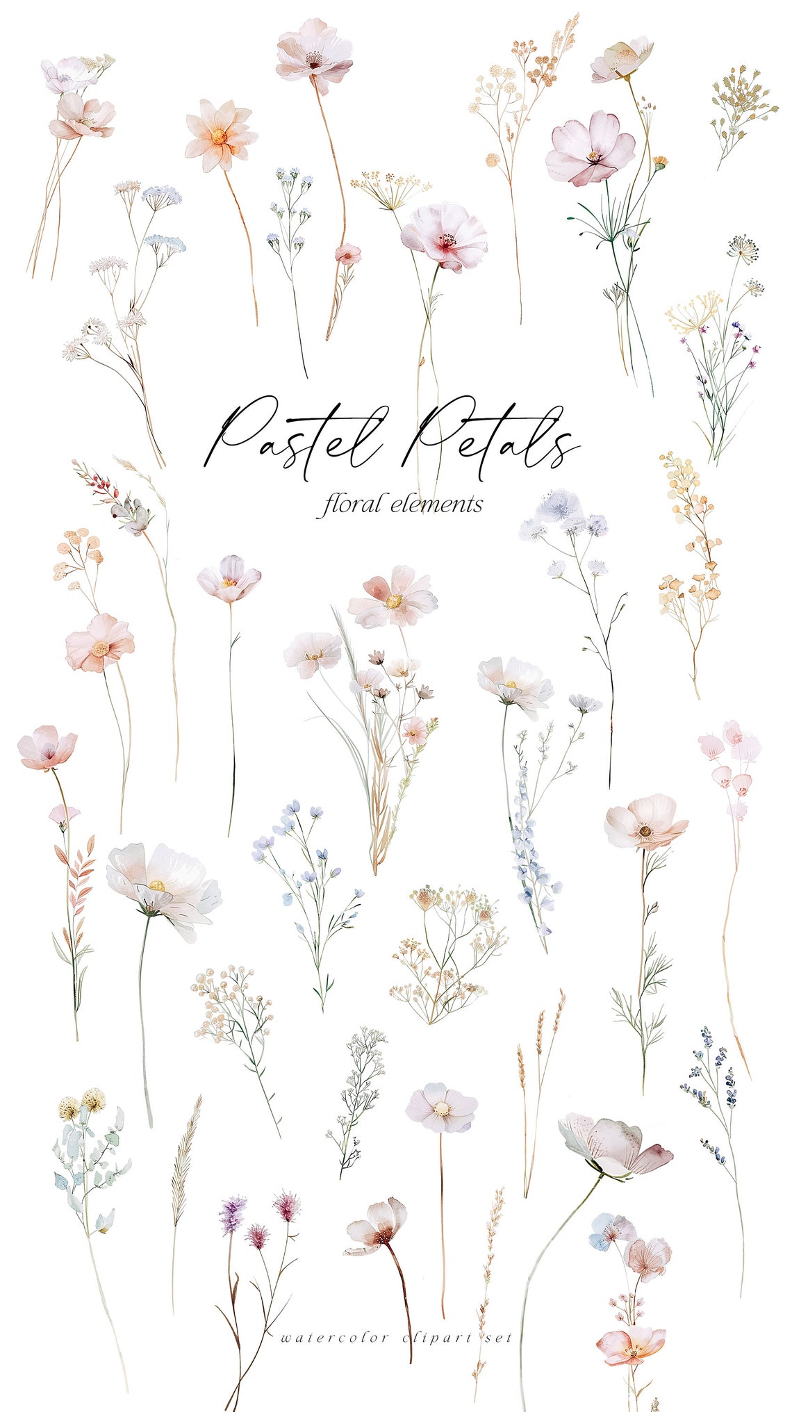 Watercolor Wildflower Clipart, Floral Wreath, DIY Elements (PNG) - Etsy
