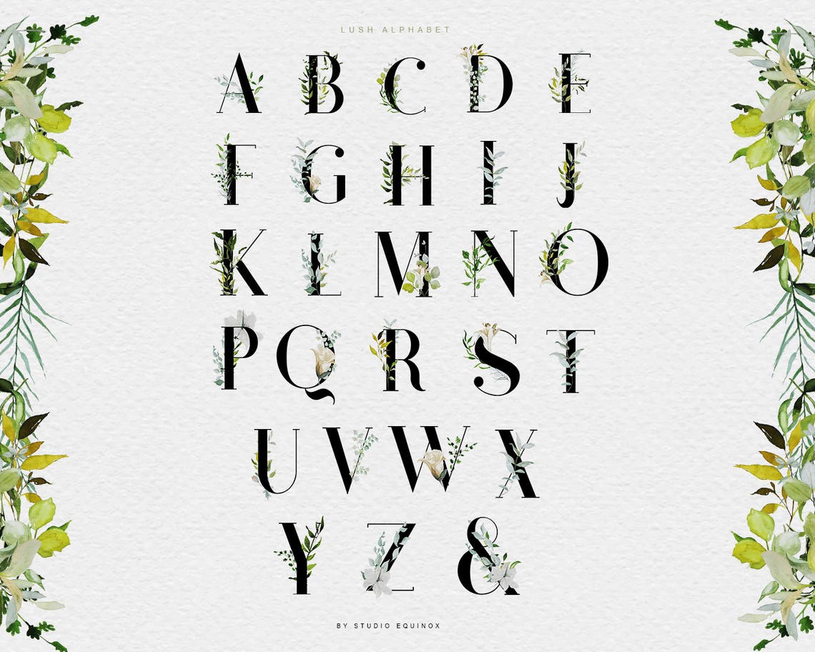 Watercolor Greenery Alphabet Greenery Letters Clipart | Etsy