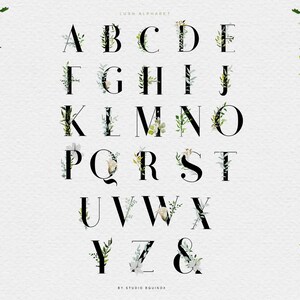 Watercolor Greenery Alphabet, Greenery Letters Clipart, Greenery ...