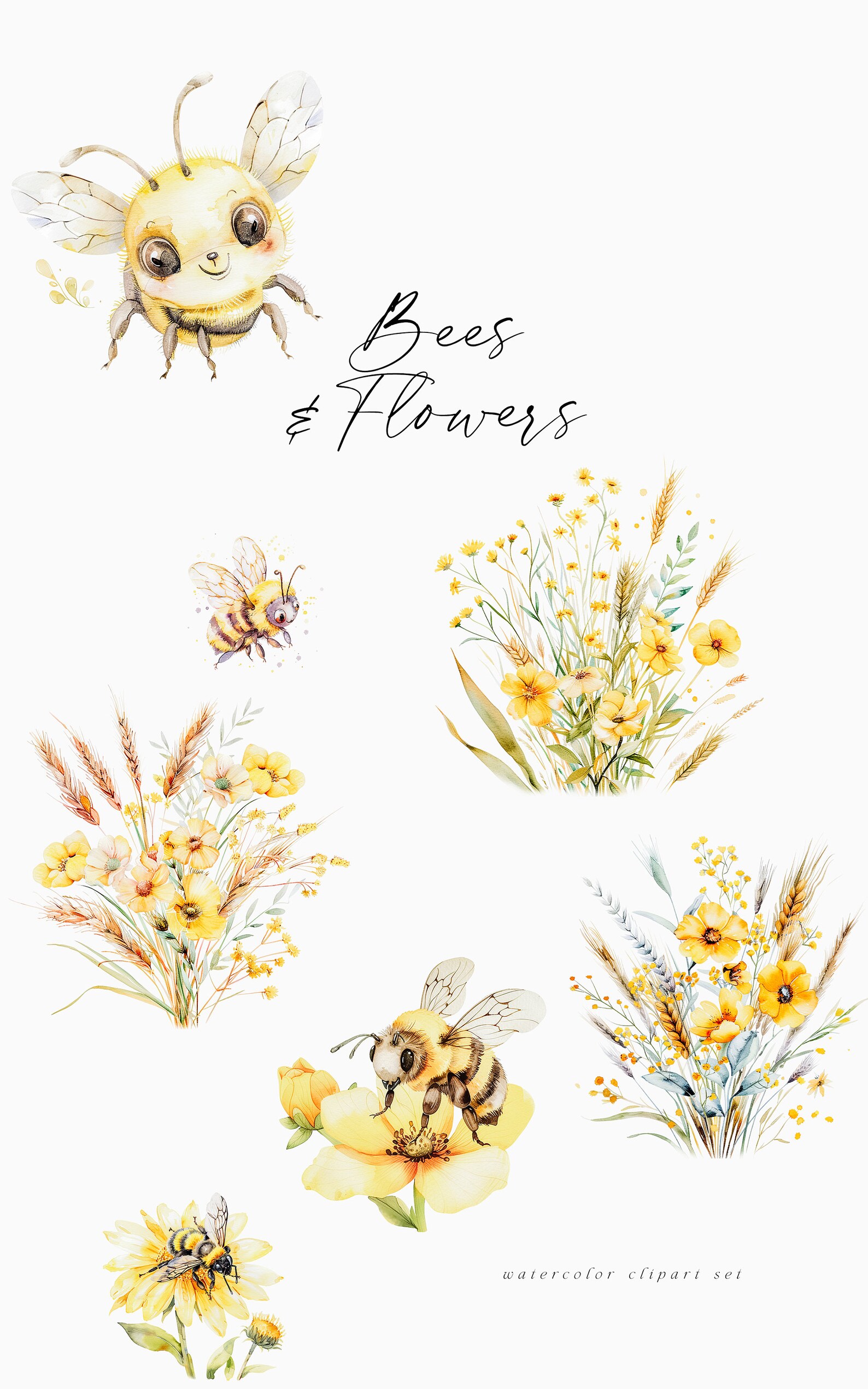 Watercolor Honey Bee Clipart, Floral Clipart (digital Download) - Etsy