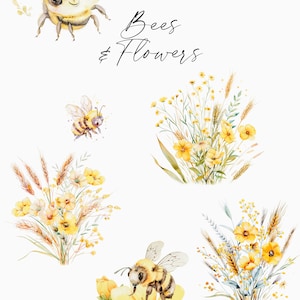 Watercolor Honey Bee Clipart, Floral Clipart (digital Download) - Etsy