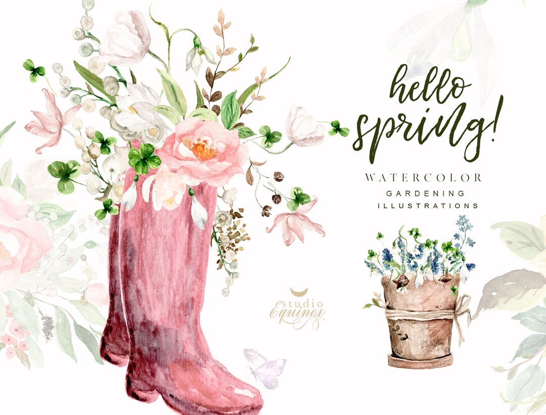 Watercolor Spring Garden Clipart, Flower Pot PNG (digital Download) - Etsy