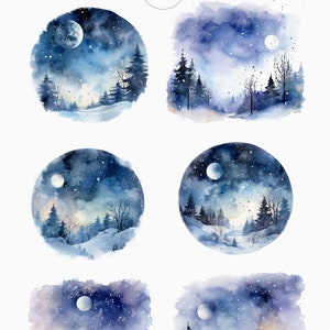Watercolor Winter Forest, Watercolor Night Scenes, Winter Forest ...