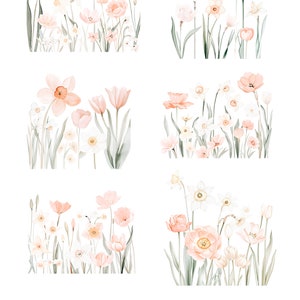 Watercolor Floral Borders Clipart, Spring Flowers Borders, Tulips and ...