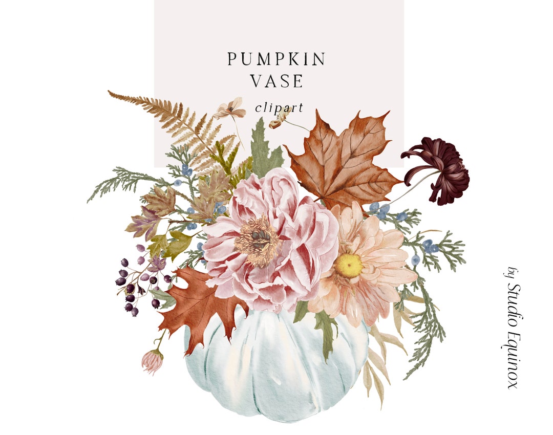 Autumn Celebration, Watercolor Pumpkin Vase Clipart, Pumpkin ...