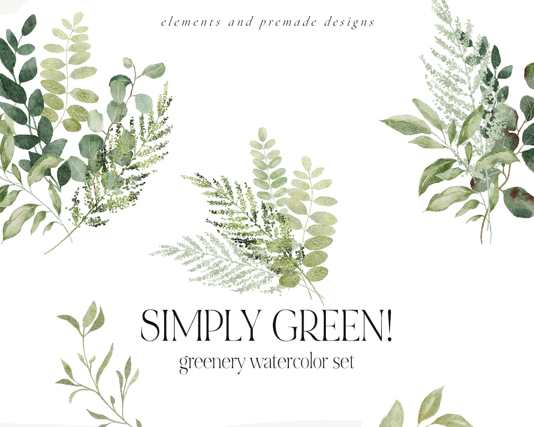 Watercolor Greenery Clipart Set, Greenery Wreath, Watercolor Greenery ...