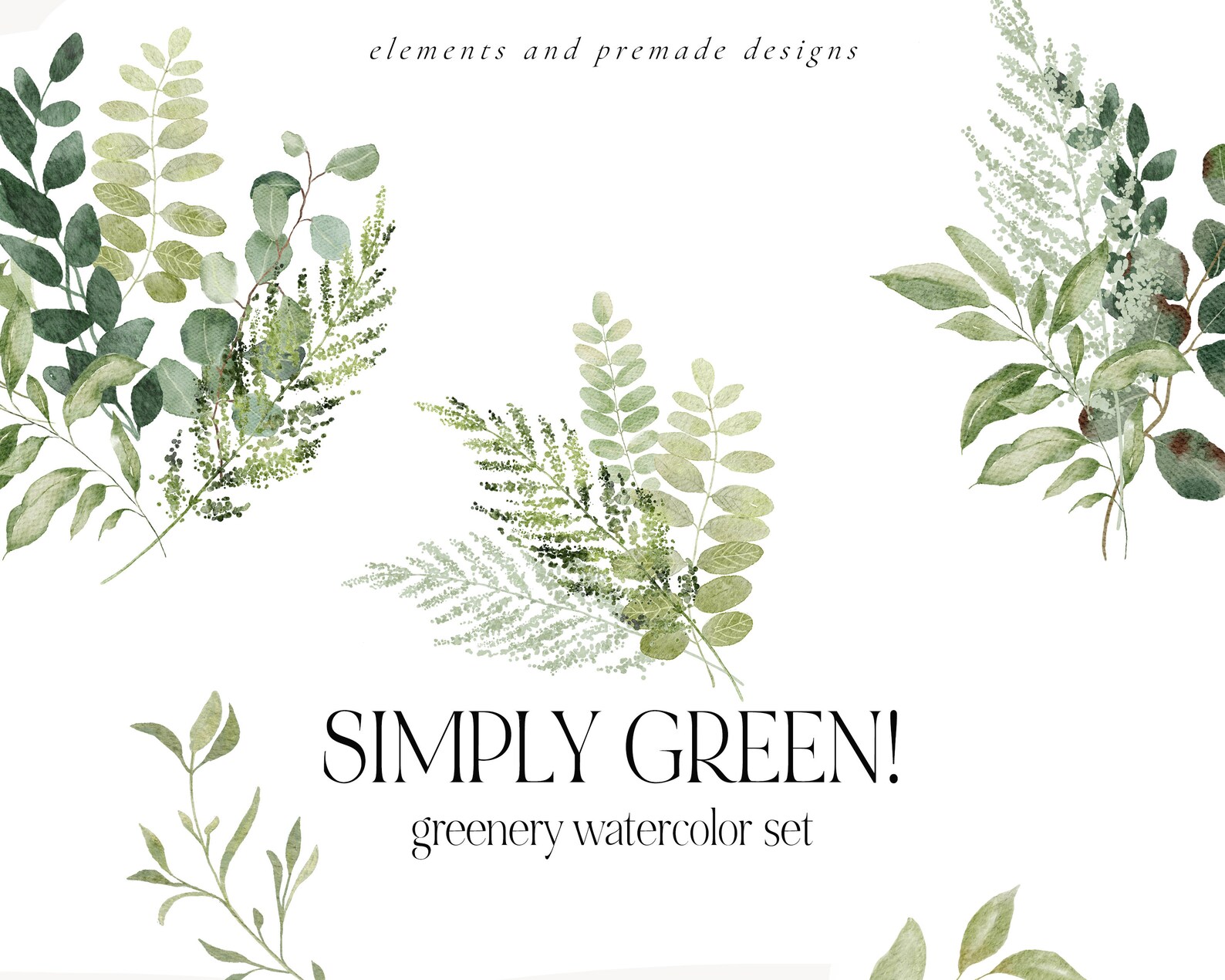 Watercolor Greenery Clipart Set, Wreaths, Bouquets, Frames (digital) - Etsy