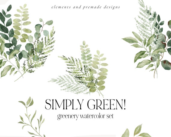 Watercolor Greenery Clipart Set Greenery Wreath Watercolor - Etsy