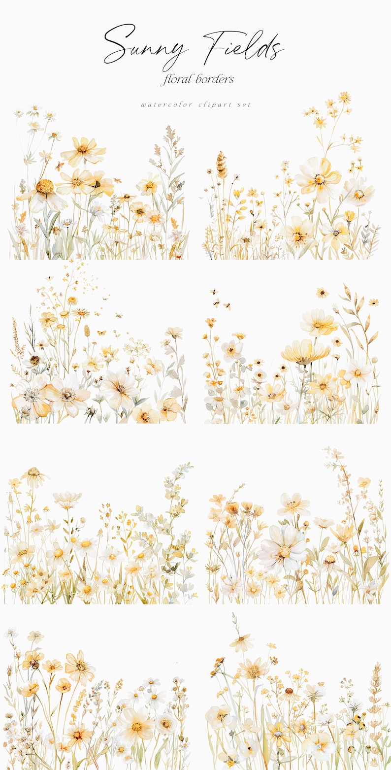 Watercolor Floral Borders Clipart, Wildflower Wedding Design (digital ...