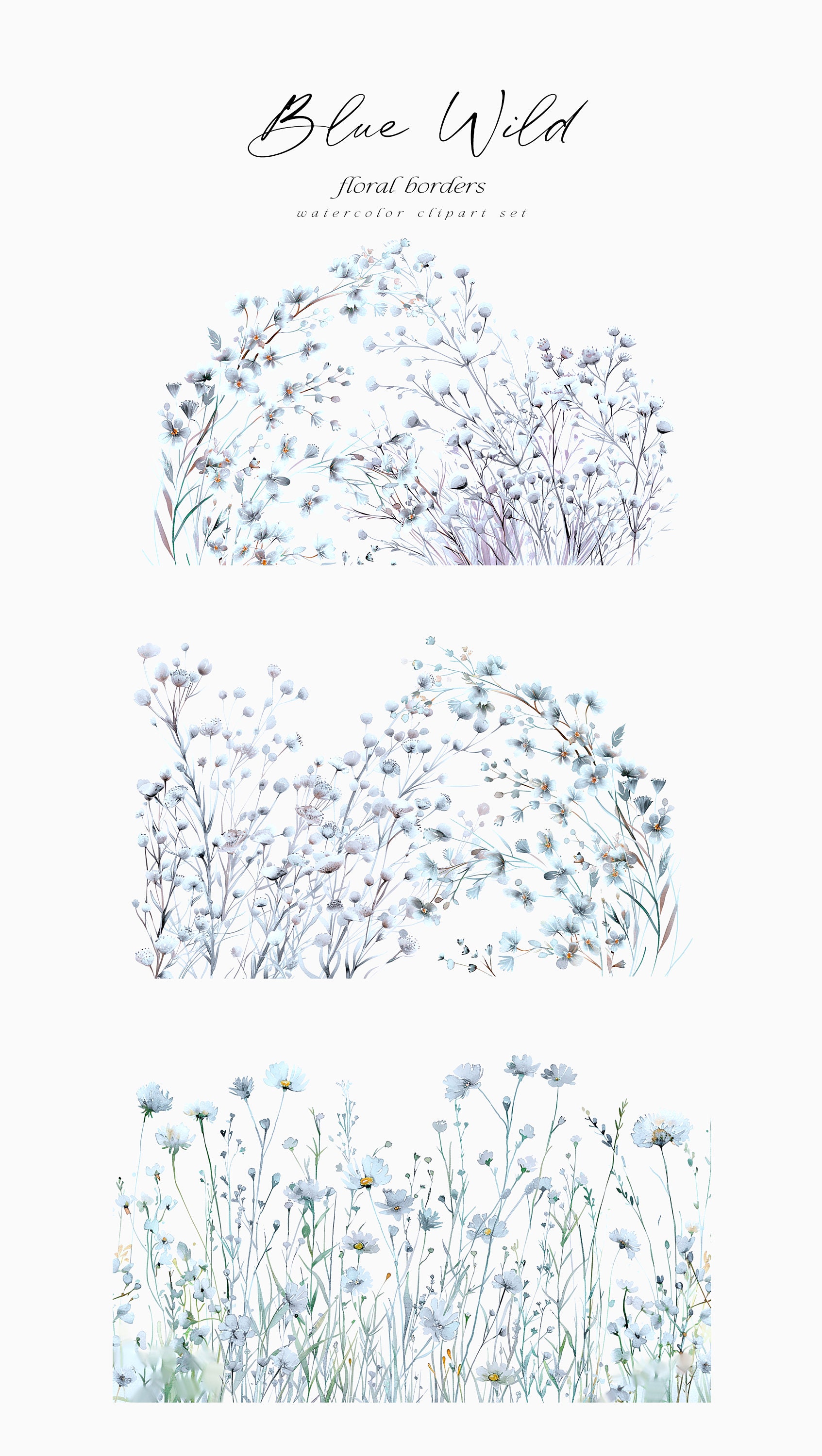 Blue Wildflower Watercolor Clipart, Floral Frames (PNG Files) - Etsy