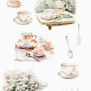Watercolor Tea Party Clipart, Teapot, Macarons (PNG) - Etsy