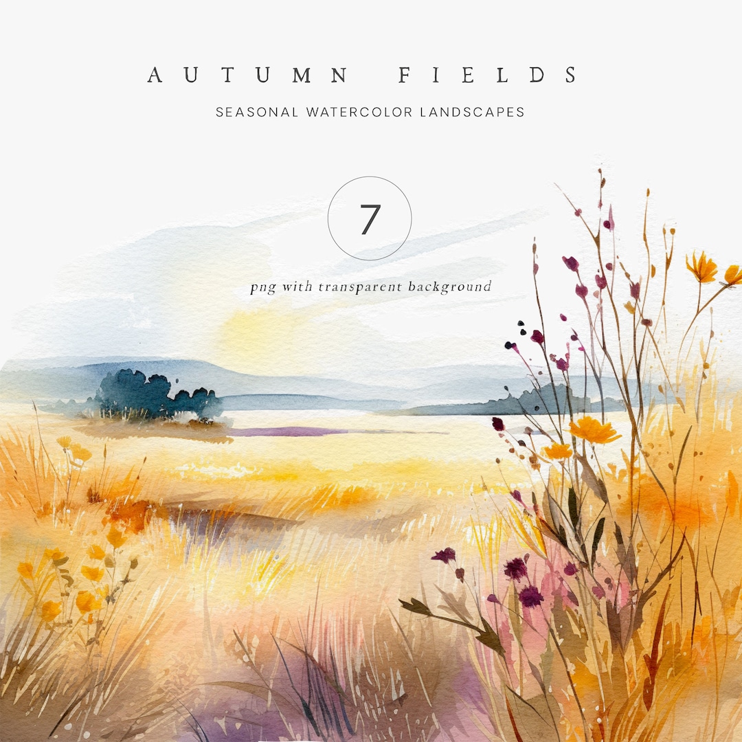 Autumn Watercolor Clipart, Fall Watercolor Fields, Autumn Landscapes ...