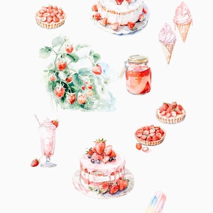 Watercolor Strawberries Clipart, Desserts Clipart, Strawberries Sweets ...