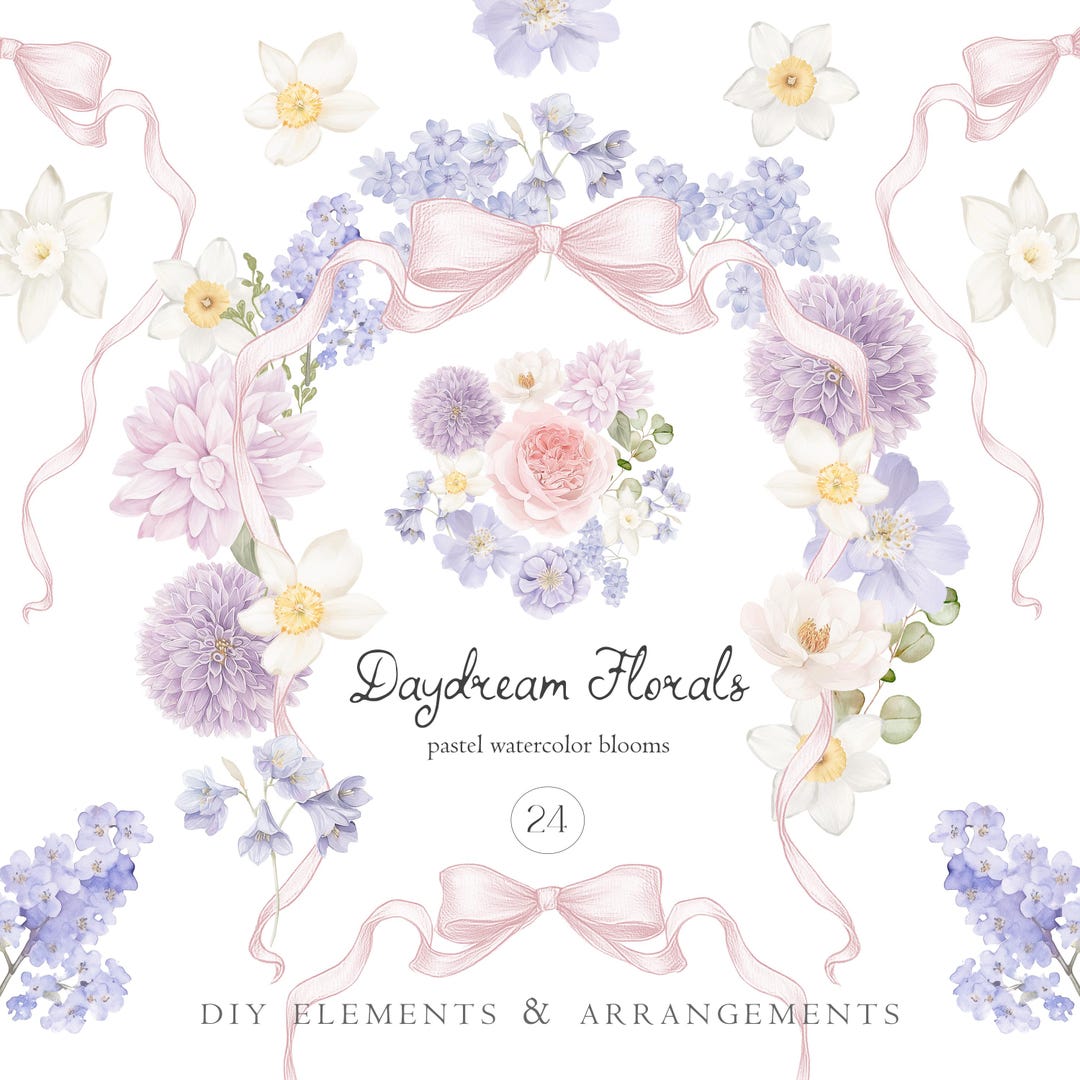 Watercolor Floral Clipart Set, Pastel Flower DIY Elements (PNG) - Etsy