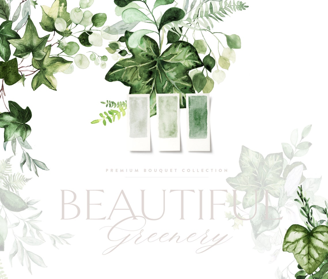 Beautiful Greenery Watercolor Greenery Bouquets Greenery | Etsy