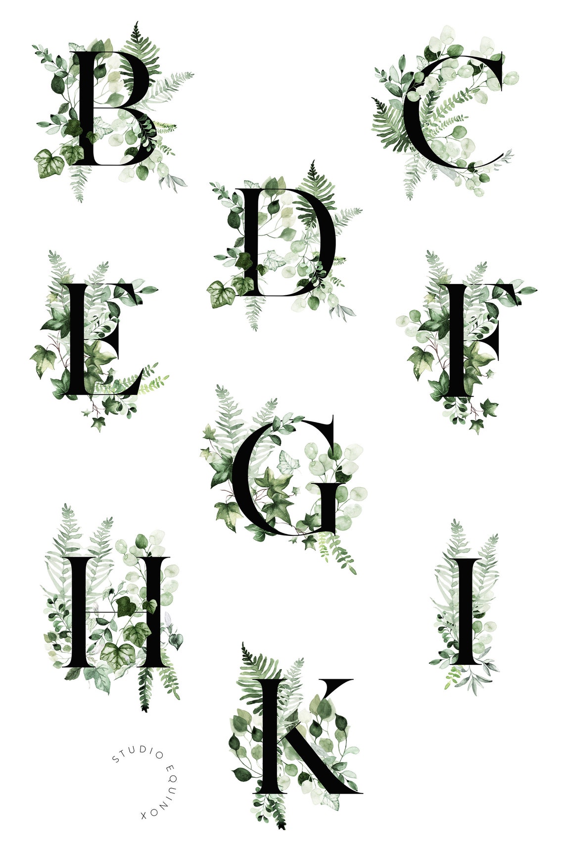 Ivy and Sage Greenery Alphabet Watercolor Greenery Letters - Etsy