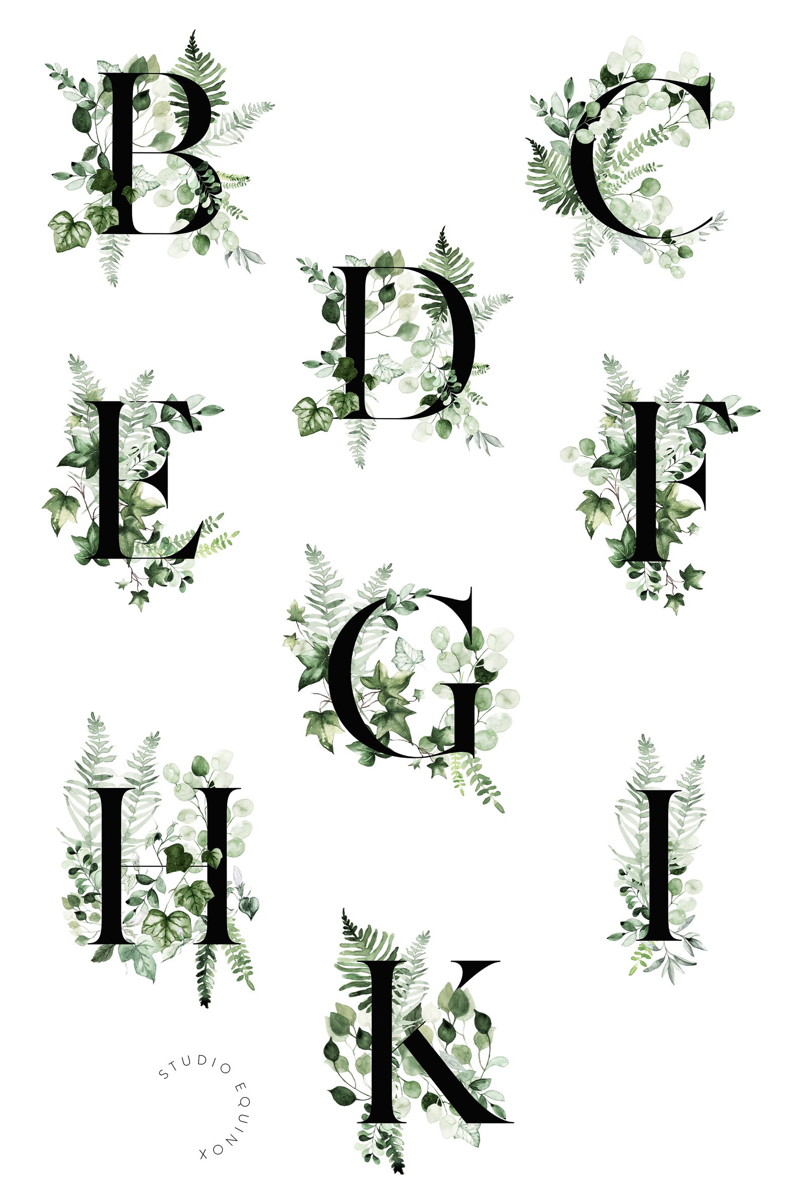 Ivy and Sage Greenery Alphabet Watercolor Greenery Letters - Etsy