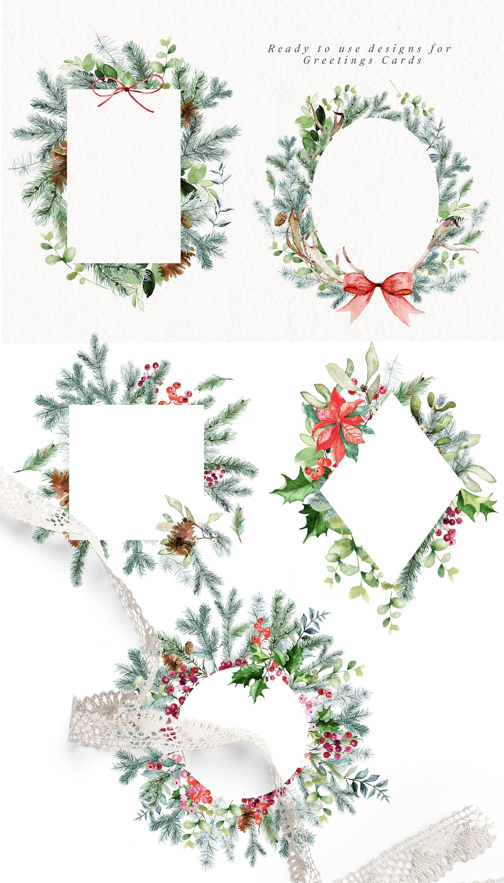 Winter Greenery Watercolor Graphics Christmas Photo Frame - Etsy