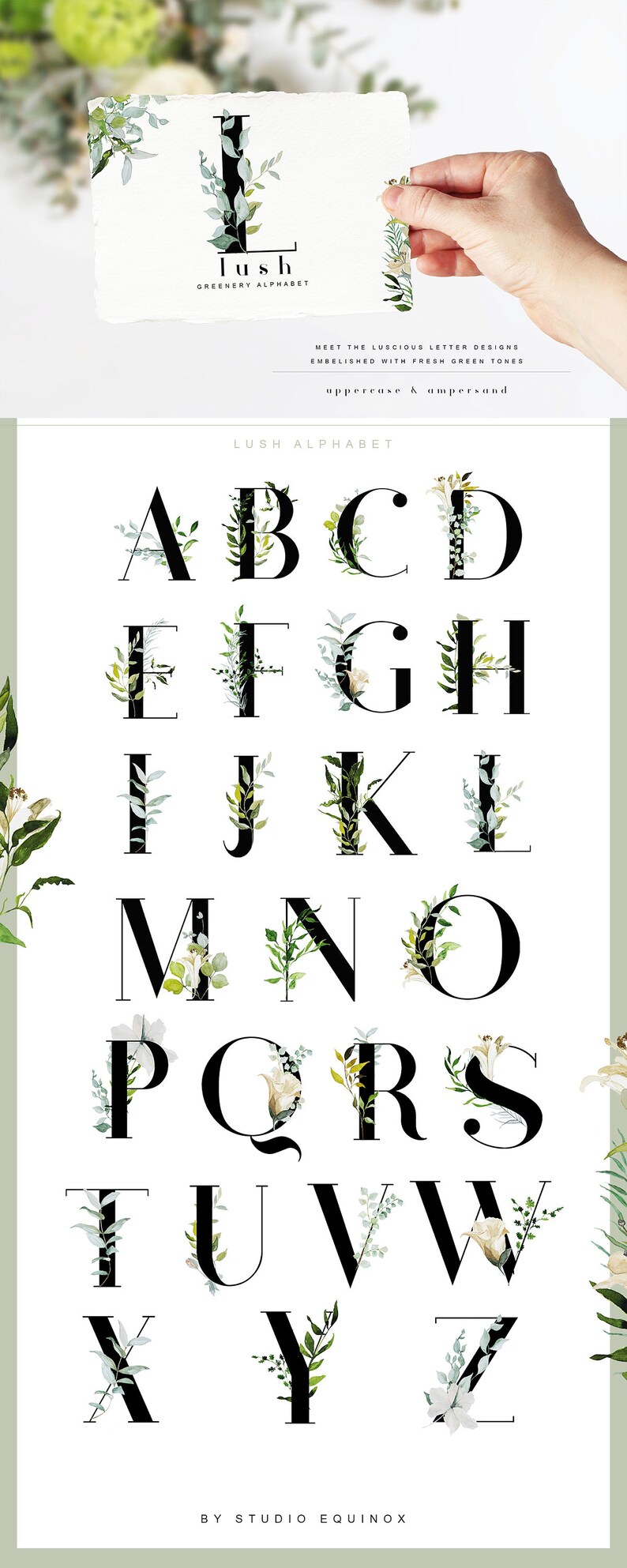 Watercolor Greenery Clipart Set, Alphabet, Wreath (PNG PSD) - Etsy