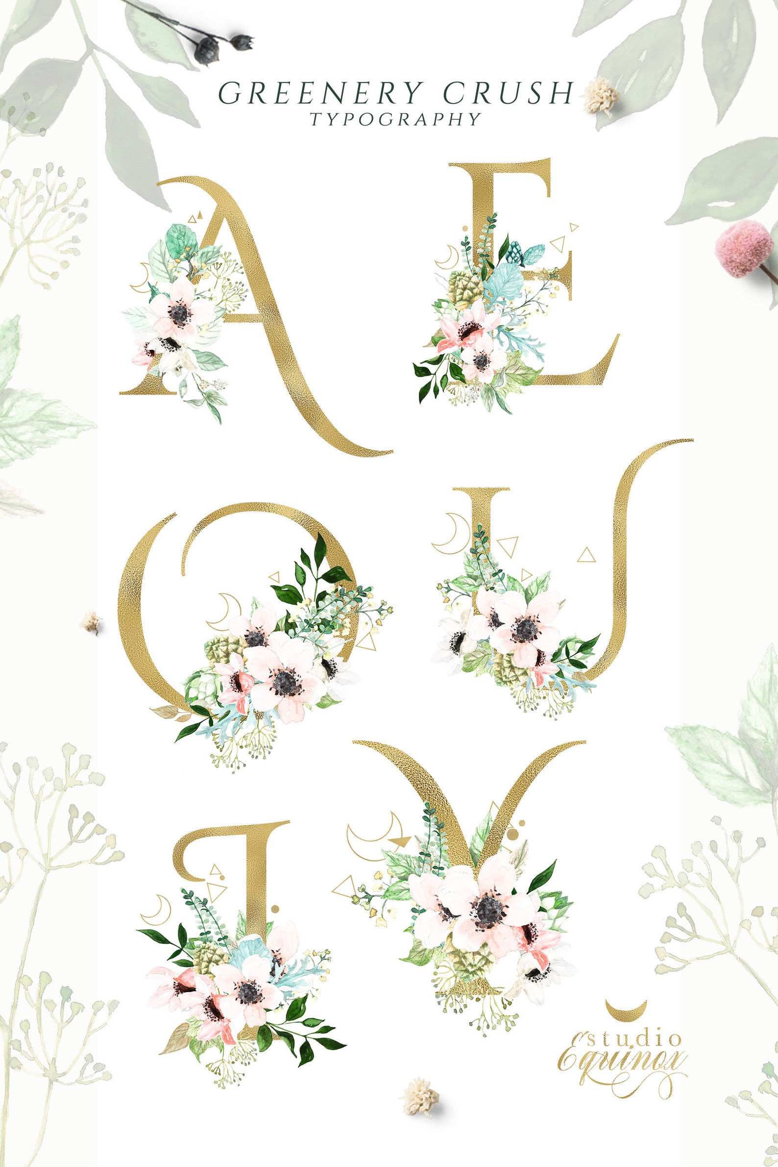 Greenery Crush Watercolor Greenery Alphabet Greenery - Etsy