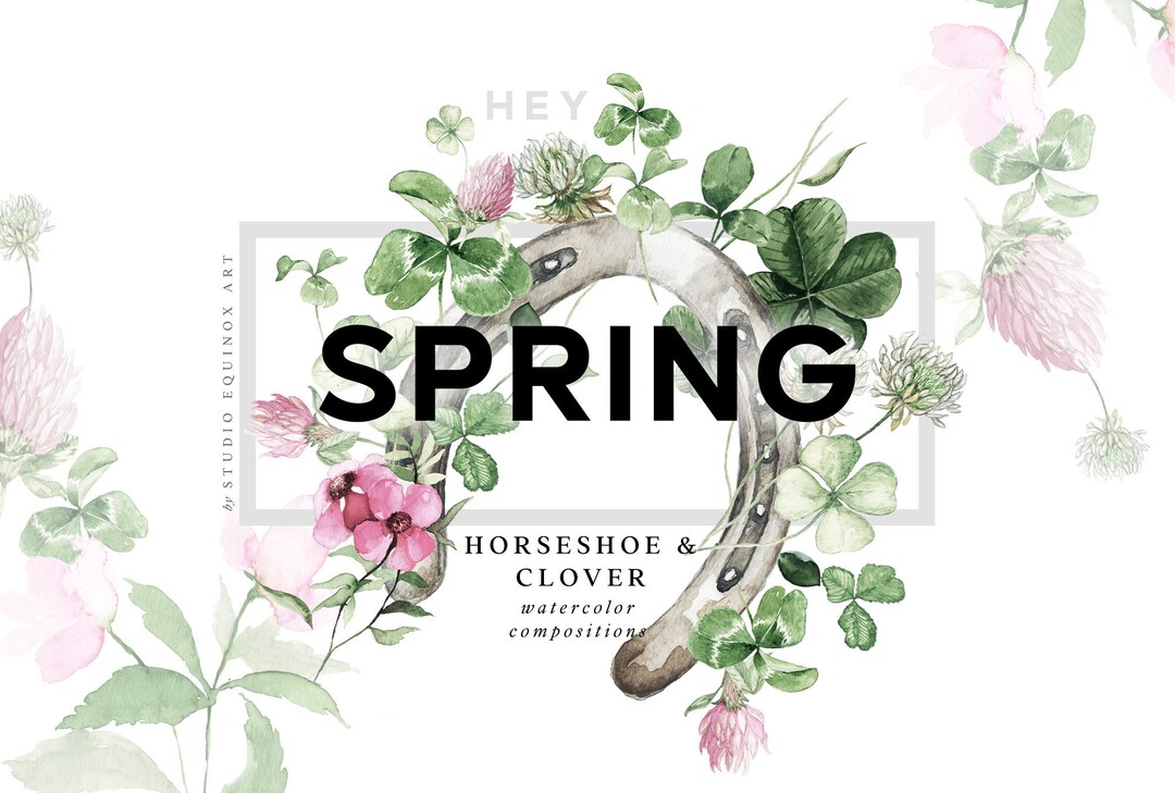Hey Spring Watercolor Horseshoe Composition, Watercolor Flower ...