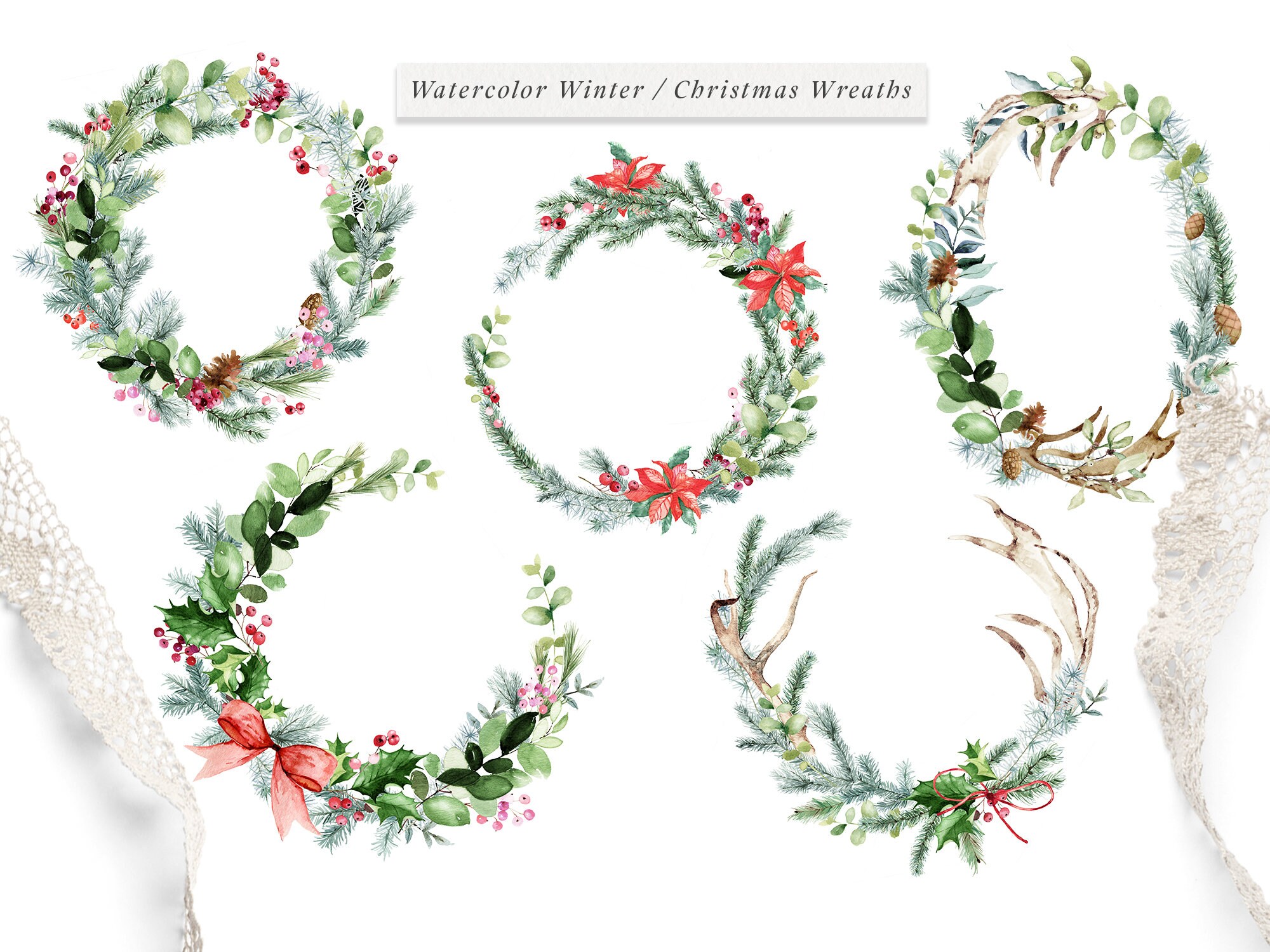 Winter Greenery Watercolor Graphics Christmas Photo Frame - Etsy