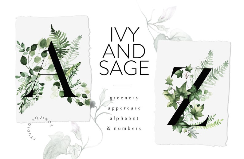 Watercolor Greenery Alphabet, Ivy and Sage Wedding Letters (PNG Files ...