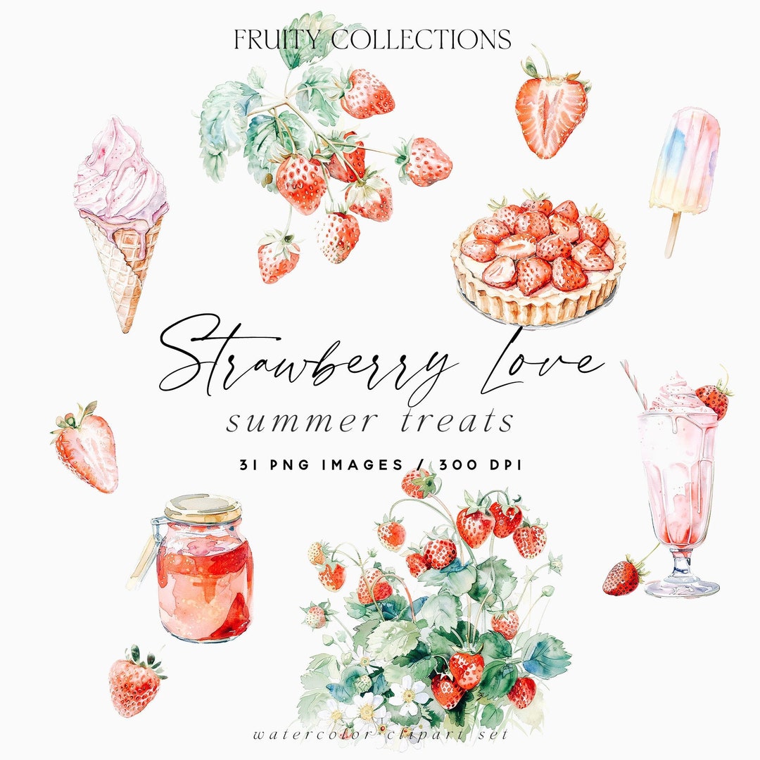 Watercolor Strawberries Clipart, Desserts Clipart, Strawberries Sweets ...