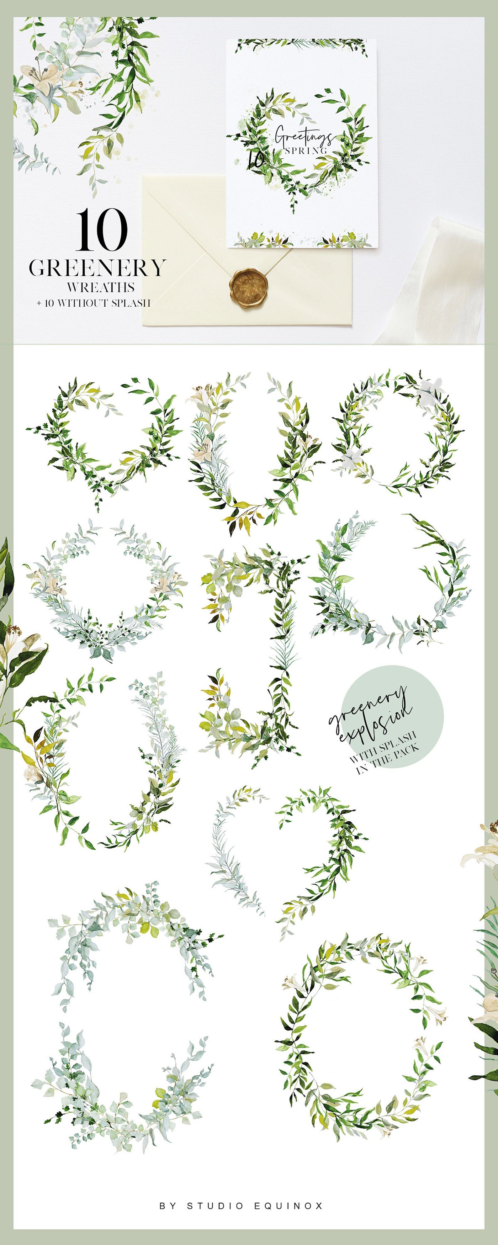 Watercolor Greenery Graphic Set Greenery Clipart Greenery - Etsy