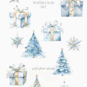 Watercolor Blue Christmas, Watercolor Winter Clipart, Winter Christmas ...