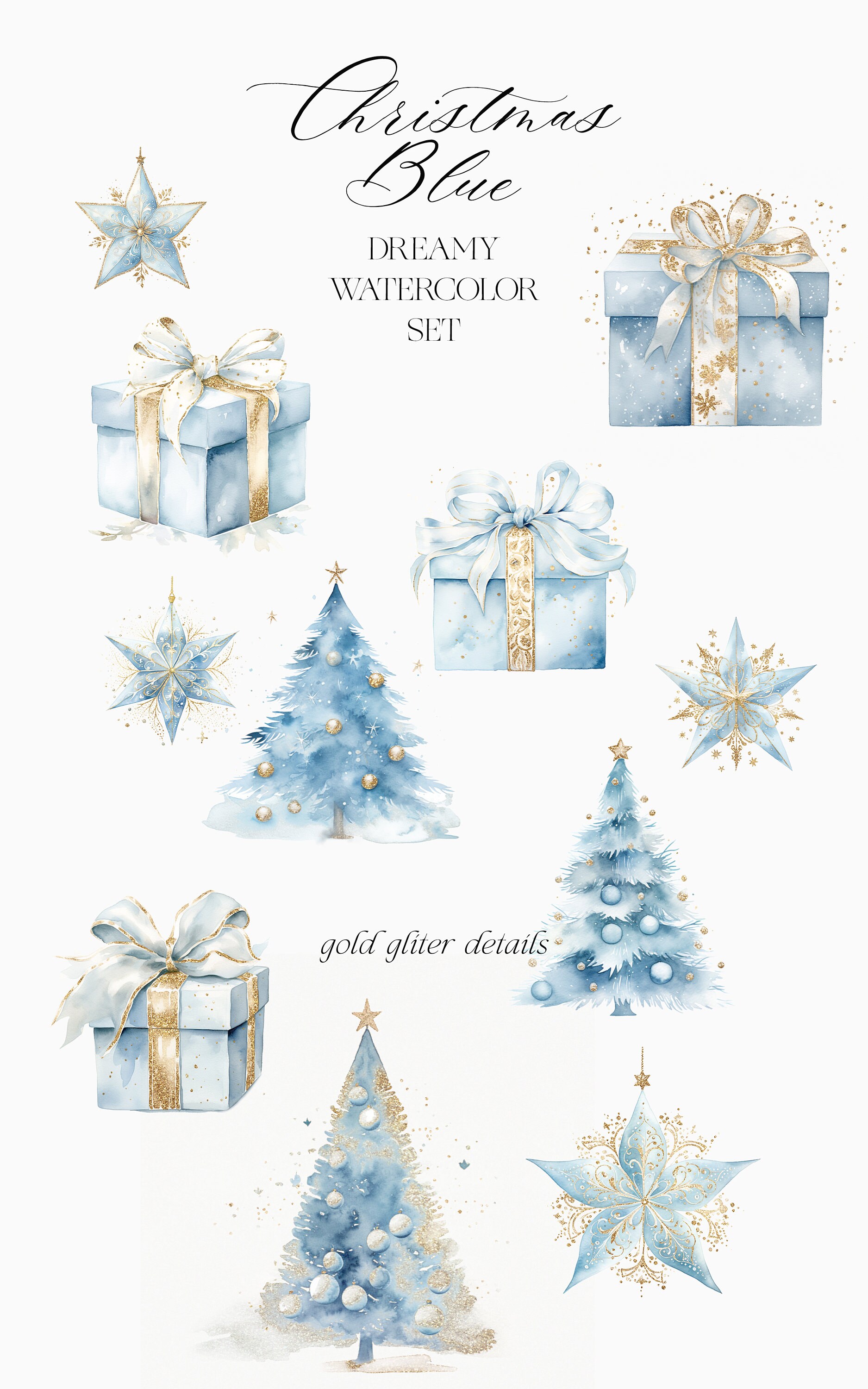 Blue Christmas Watercolor Clipart Set, Winter Holiday Scenes (PNG) - Etsy