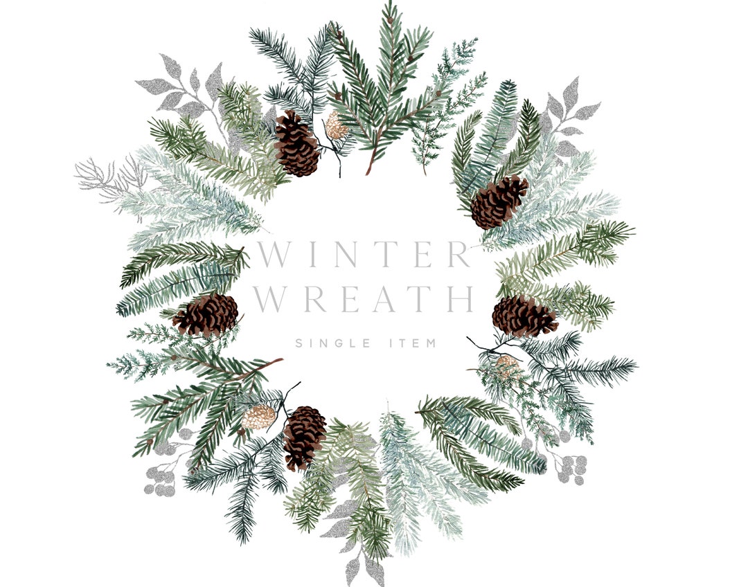 Watercolor Winter Wreath Clipart, Christmas Poinsettia Pine (PNG) - Etsy