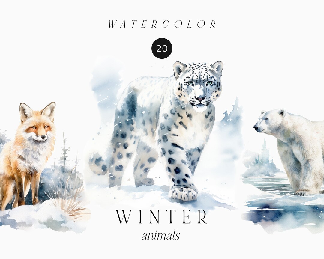 Watercolor Animal Clipart, Winter Animals Clipart, Fox, Wolf, Polar ...